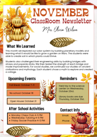 White Illustrative November Classroom Newsletter A4 Template | PosterMyWall