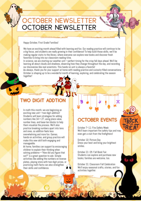 Copy of White Illustrative October Halloween Classroom Newsletter A4 ...