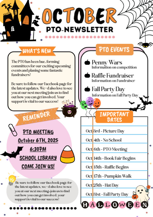 White Illustrative October Newsletter A4 Template | PosterMyWall