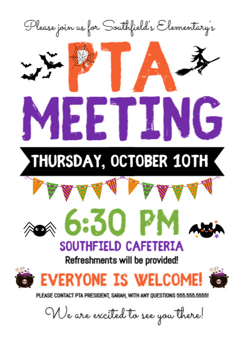 White Illustrative October Pta Meeting A4 Template | PosterMyWall