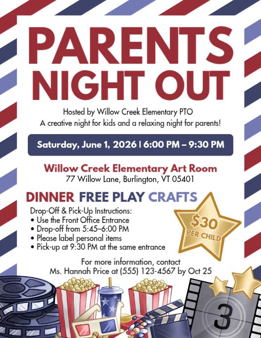 White Illustrative Parents Night Out Flyer (us Letter) Template ...