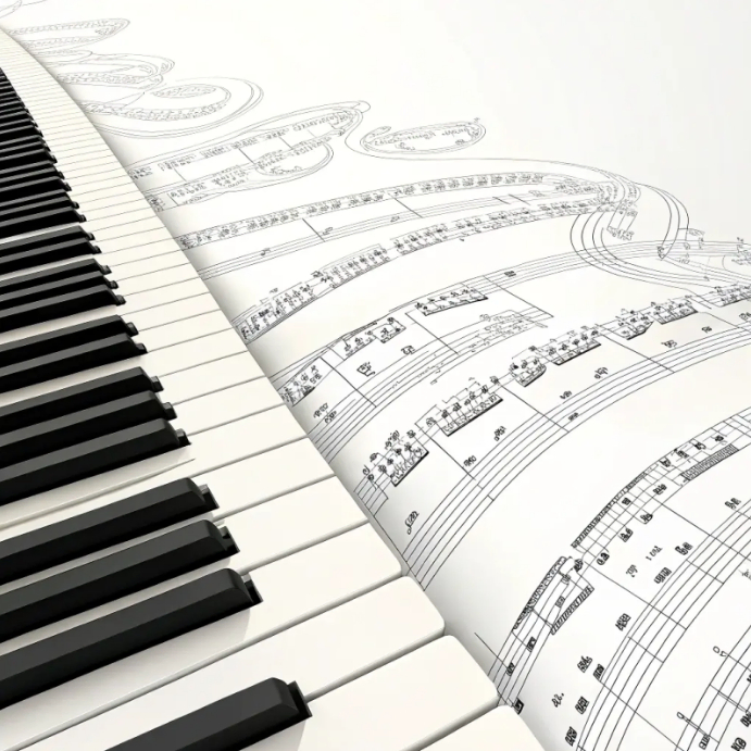White Illustrative Piano Keys With Sheet Music Background Instagram ...