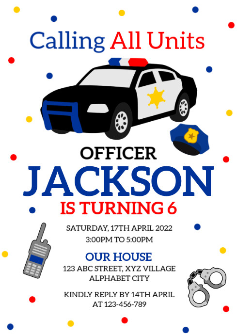 White Illustrative Police Birthday Invitation Template | PosterMyWall