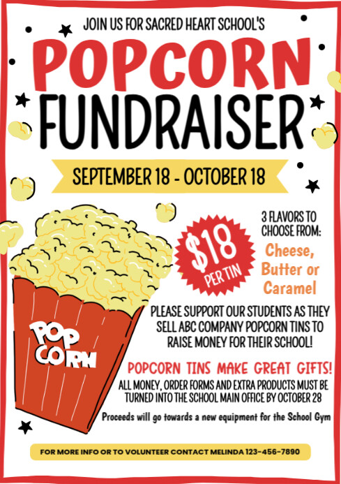 White Illustrative Popcorn Fundraiser A4 Template | PosterMyWall