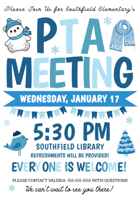 White Illustrative Pta Pto Meeting Flyer Winter Meeting Reminder A4 ...