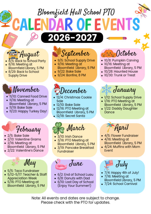 White Illustrative Pto Calendar Of Events A4 Template | PosterMyWall