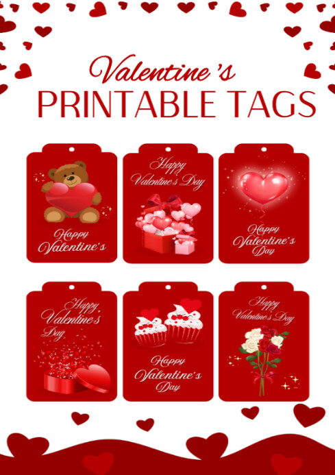 White Illustrative Red Illustration Valentine's Printable Gift Tag A4 ...