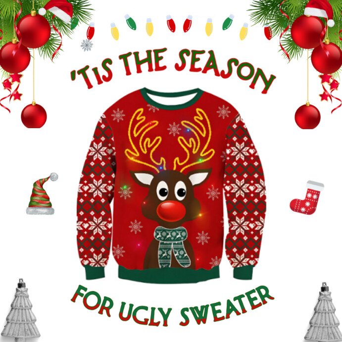 White Illustrative Red Ugly Christmas Holiday Sweater Instagram Post ...