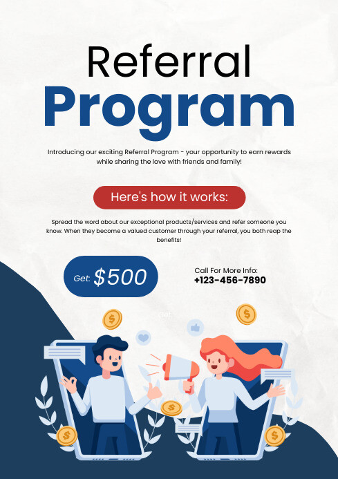 White Illustrative Referral Program A4 Template | PosterMyWall