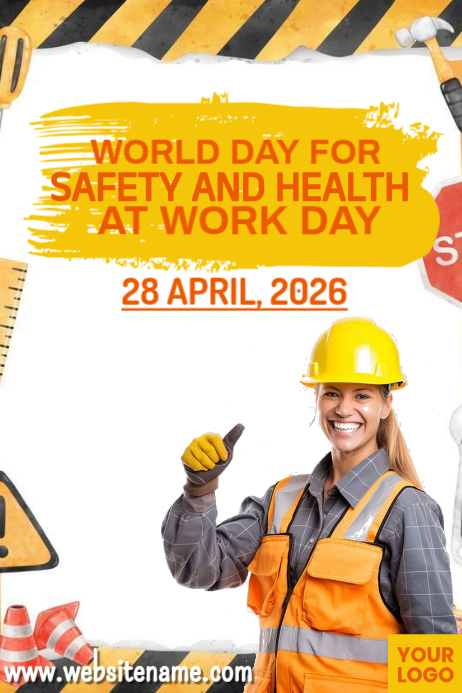 White Illustrative Safety and Health at Work Poster Template | PosterMyWall