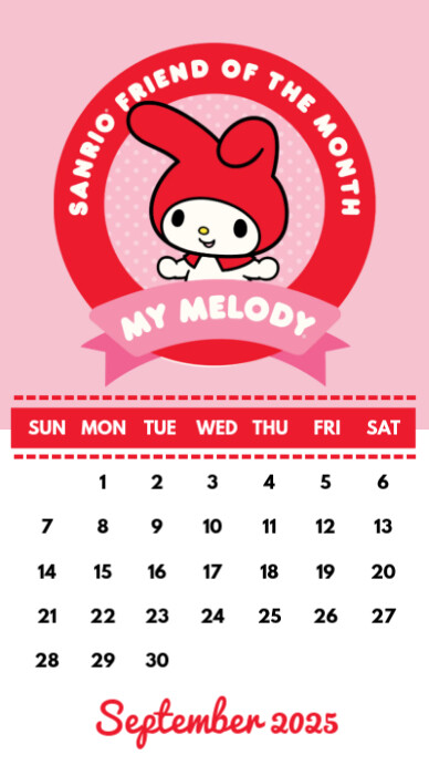 White Illustrative Sanrio My Melody Calendar September 2025 Instagram ...