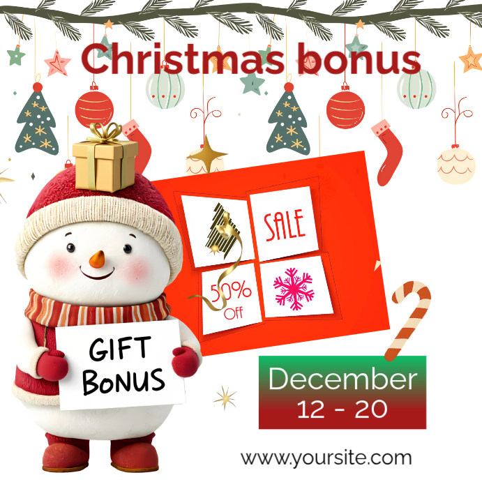 White Illustrative Santa With Gift Bonus Sign Instagram Post Template ...