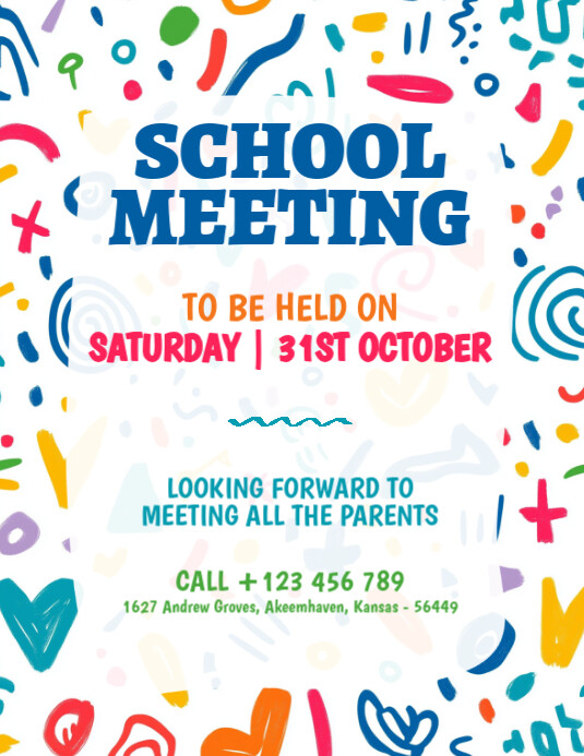 White Illustrative School Meeting Flyer (us Letter) Template | PosterMyWall