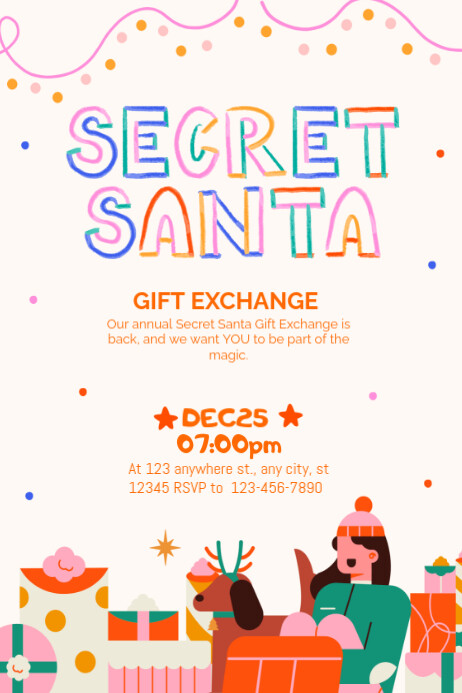 White Illustrative Secret Santa Poster Template | PosterMyWall