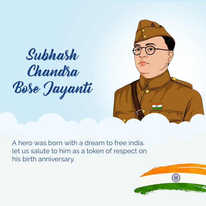 White Illustrative Shubhash Chandra Bose Jaya Template | PosterMyWall