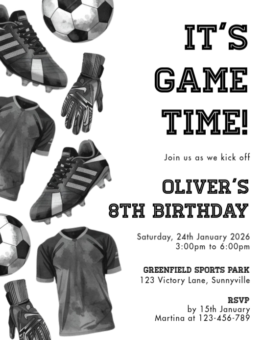 White Illustrative Soccer Birthday Invitation Flyer (us Letter ...