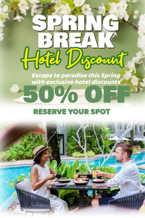 White Illustrative Spring Break Hotel Discount Poster Template ...