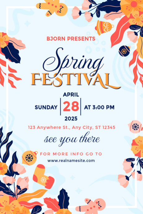 White Illustrative Spring Festival Poster Template | PosterMyWall