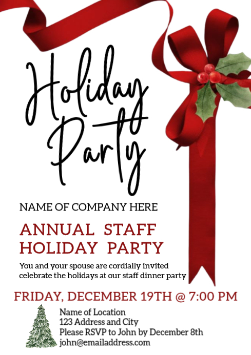 White Illustrative Staff Holiday Party Invitation A4 Template ...
