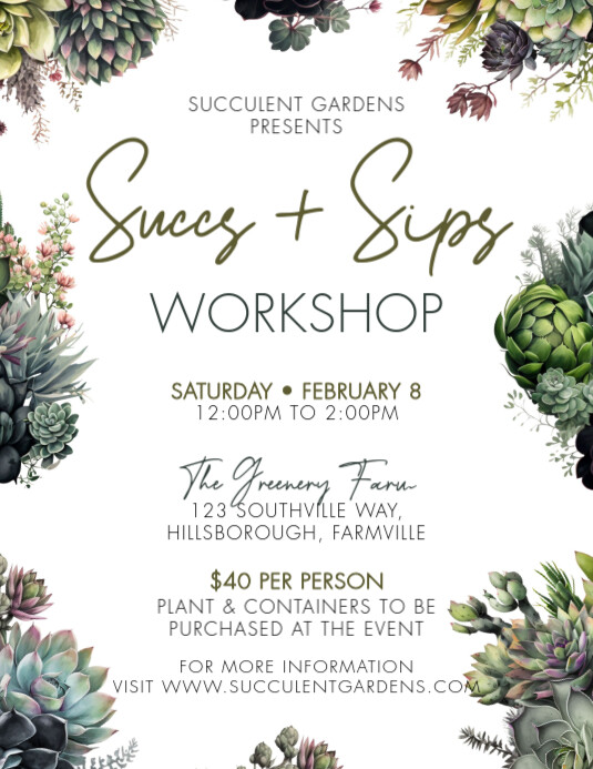 Copy of White Illustrative Succulent Bar Flyer (us Letter) | PosterMyWall