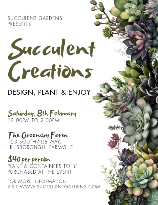 Modèle White Illustrative Succulent Bar Flyer (us Letter) | PosterMyWall