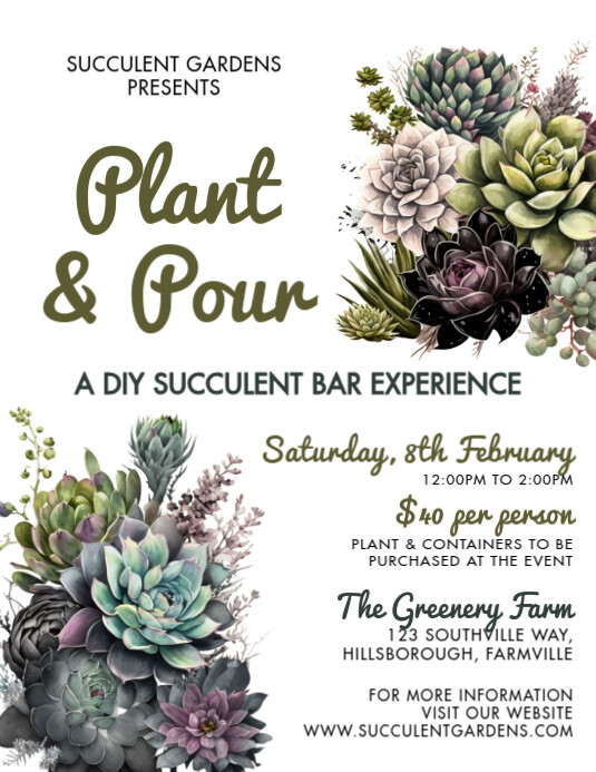 Plantilla de White Illustrative Succulent Bar Flyer Flyer (us Letter ...