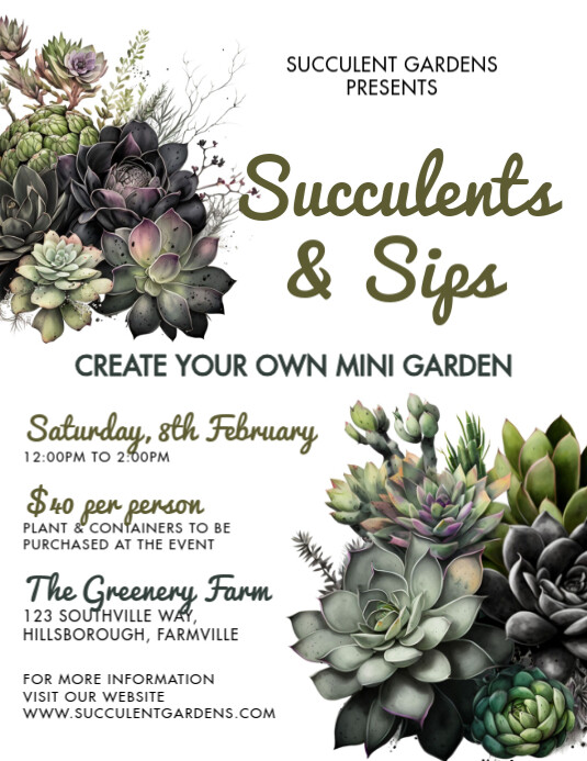 White Illustrative Succulent Bar Flyer Flyer (us Letter) Template ...