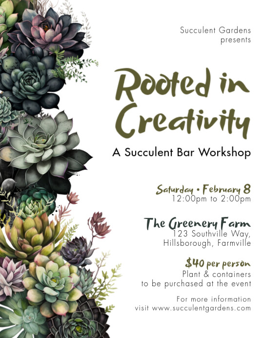 Copy of White Illustrative Succulent Bar Flyer Flyer (us Letter ...