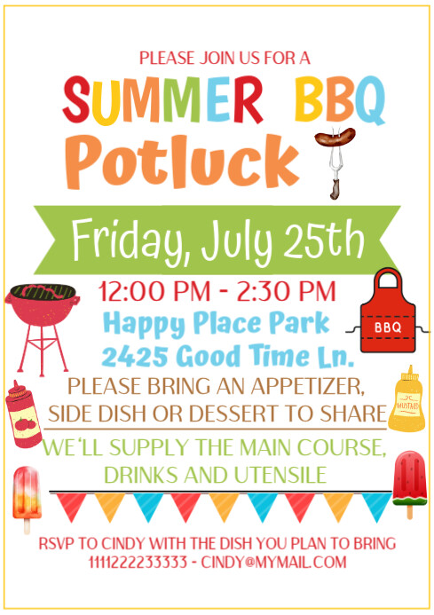 White Illustrative Summer Bbq Potluck A4 Template | PosterMyWall