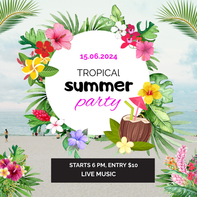 White Illustrative Summer Party Pos Instagram Template | PosterMyWall