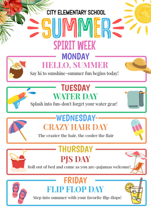 White Illustrative Summer Spirit Week A4 Template | PosterMyWall
