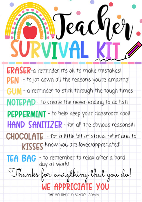 Copy of White Illustrative Teacher Survival Kit A4 | PosterMyWall