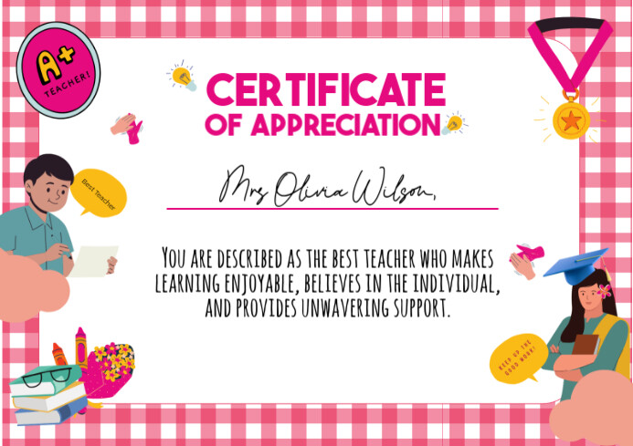 White Illustrative Teachers' Day Appreciation Certificate A3 Template ...