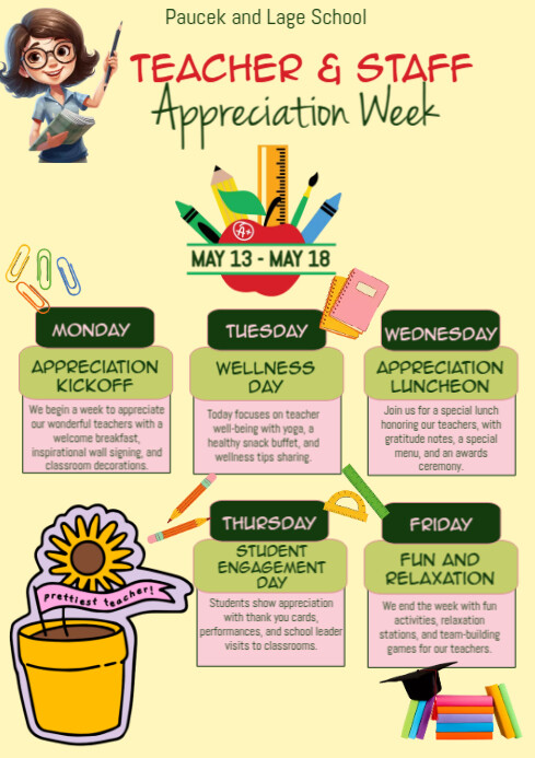 White Illustrative Teachers Appreciation Week A4 Template | PosterMyWall