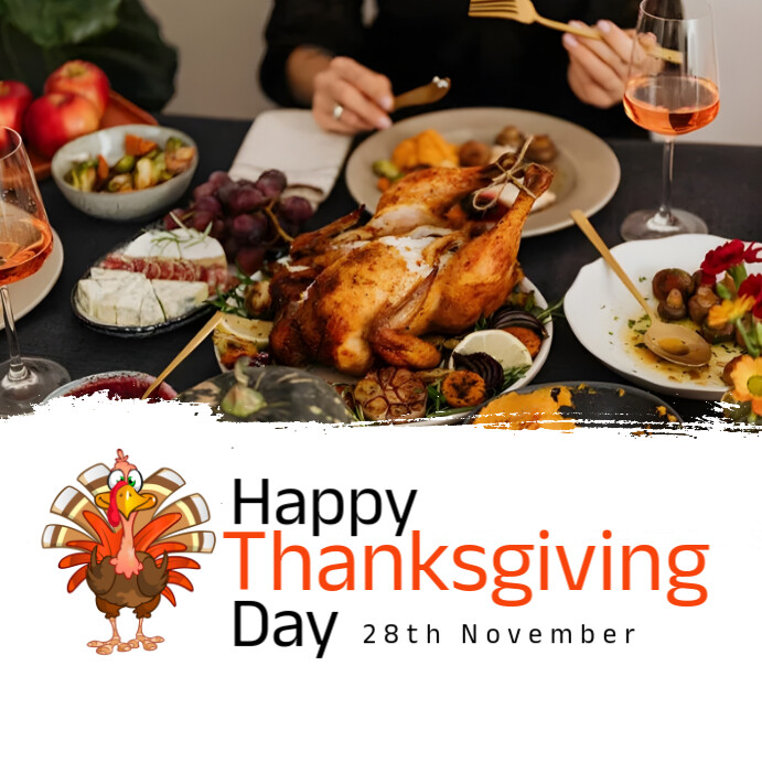 White Illustrative Thanksgiving Day Instagram Post Template | PosterMyWall