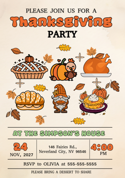 White Illustrative Thanksgiving Dinner Invitation A4 Template ...