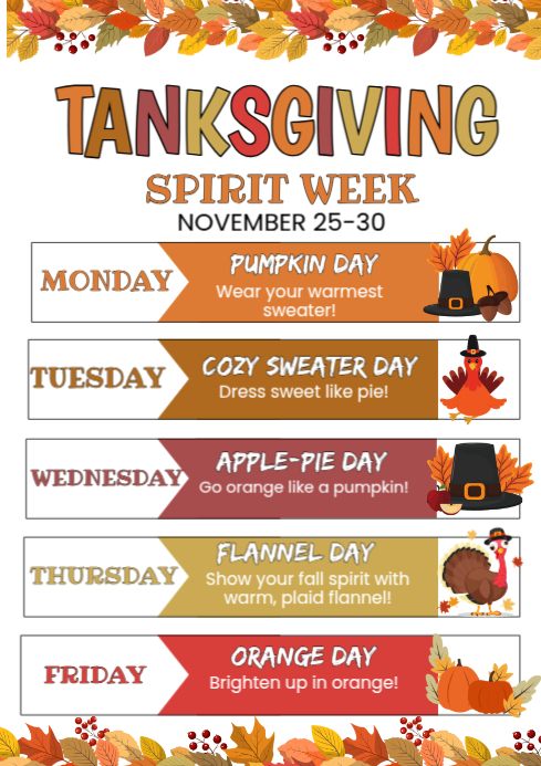 White Illustrative Thanksgiving Spirit Week A4 Template | PosterMyWall