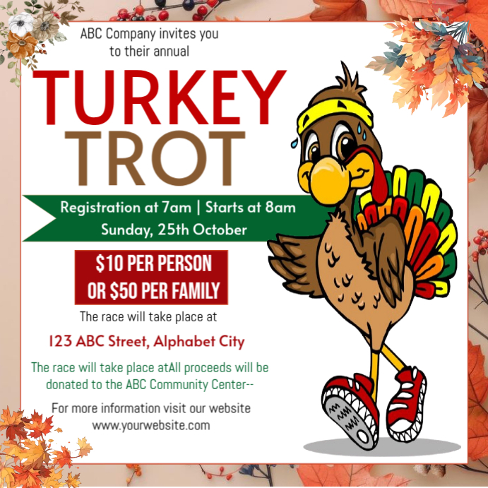 White Illustrative Thanksgiving Turkey Trot Invitation Instagram Post ...