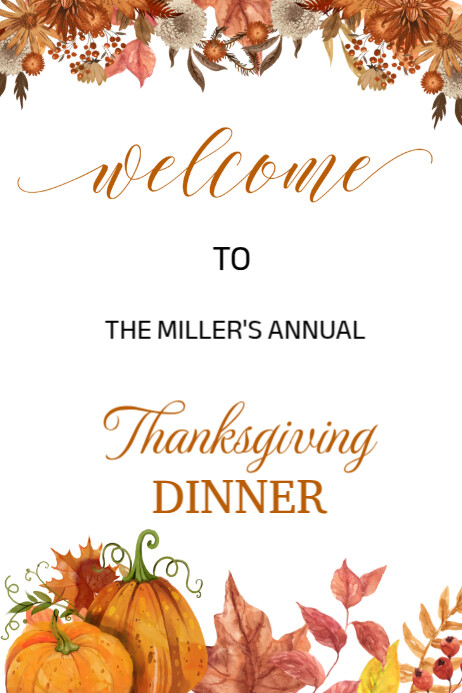 White Illustrative Thanksgiving Welcome Sign Poster Template | PosterMyWall