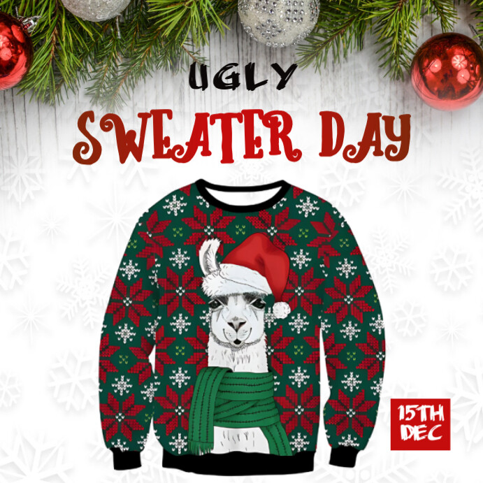 White Illustrative Ugly Sweater Day Instagram Post Template | PosterMyWall