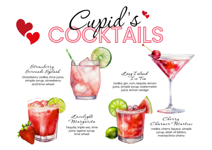 Plantilla de White Illustrative Valentine Bar Menu Card A4 | PosterMyWall