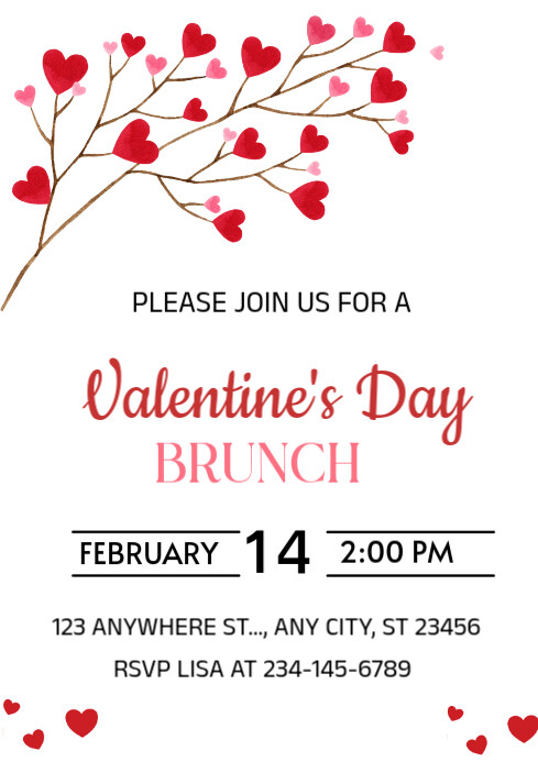 White Illustrative Valentine Day Brunch Invitation Template A4 ...