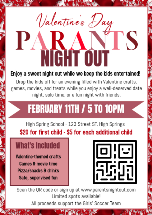 White Illustrative Valentine Parents Night Out Invitation A4 Template ...