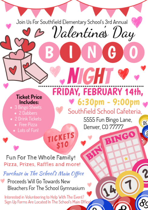 White Illustrative Valentines Bingo Night A4 Template | PosterMyWall