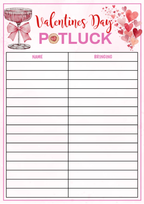 White Illustrative Valentines Day Potluck Sign-up Sheet A6 Template ...