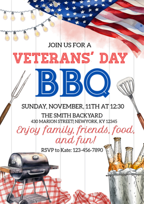White Illustrative Veterans Day Bbq Invite A4 Template | PosterMyWall