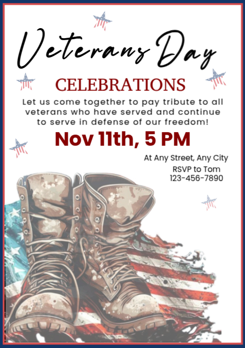 White Illustrative Veterans Day Invitation A4 Template | PosterMyWall