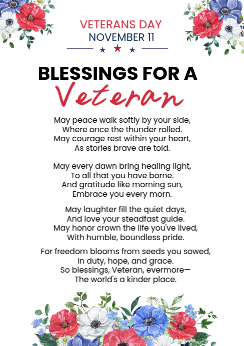 White Illustrative Veterans Day Poem A4 Template | PosterMyWall