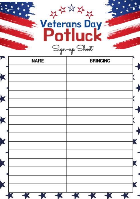 Modèle White Illustrative Veterans Day Potluck Sign Up A4 | PosterMyWall