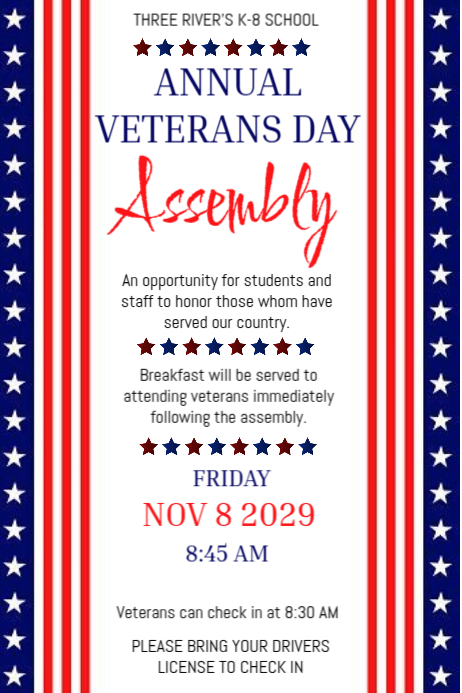 White Illustrative Veterans Day School Assembly Invitation Poster ...